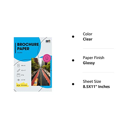 PPD 100 Sheets Inkjet Glossy Brochure and Flyer Paper 8.5x11 37lbs 140gsm Professional Quality Double Sided Instant Dry and Water-Resistant (PPD-72-100)