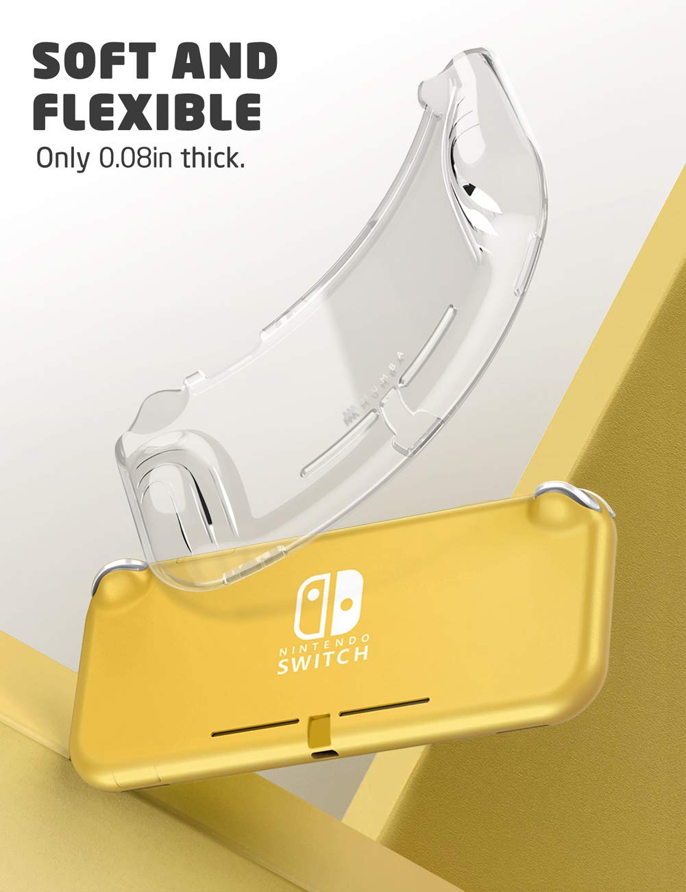 Mumba Compatible with Switch Lite, [Thunderbolt Series] Protective Clear Cover with TPU Grip (Yellow)