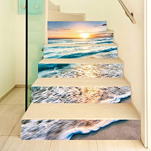 Master_GGGGG Stickers 3D Innovative DIY White Spray Decorative Adhesive Stair Stickers - Waterproof Stair Riser Decals - Peel and Stick Stair Stickers Decoration 6pcs/set 18cm X 100cm