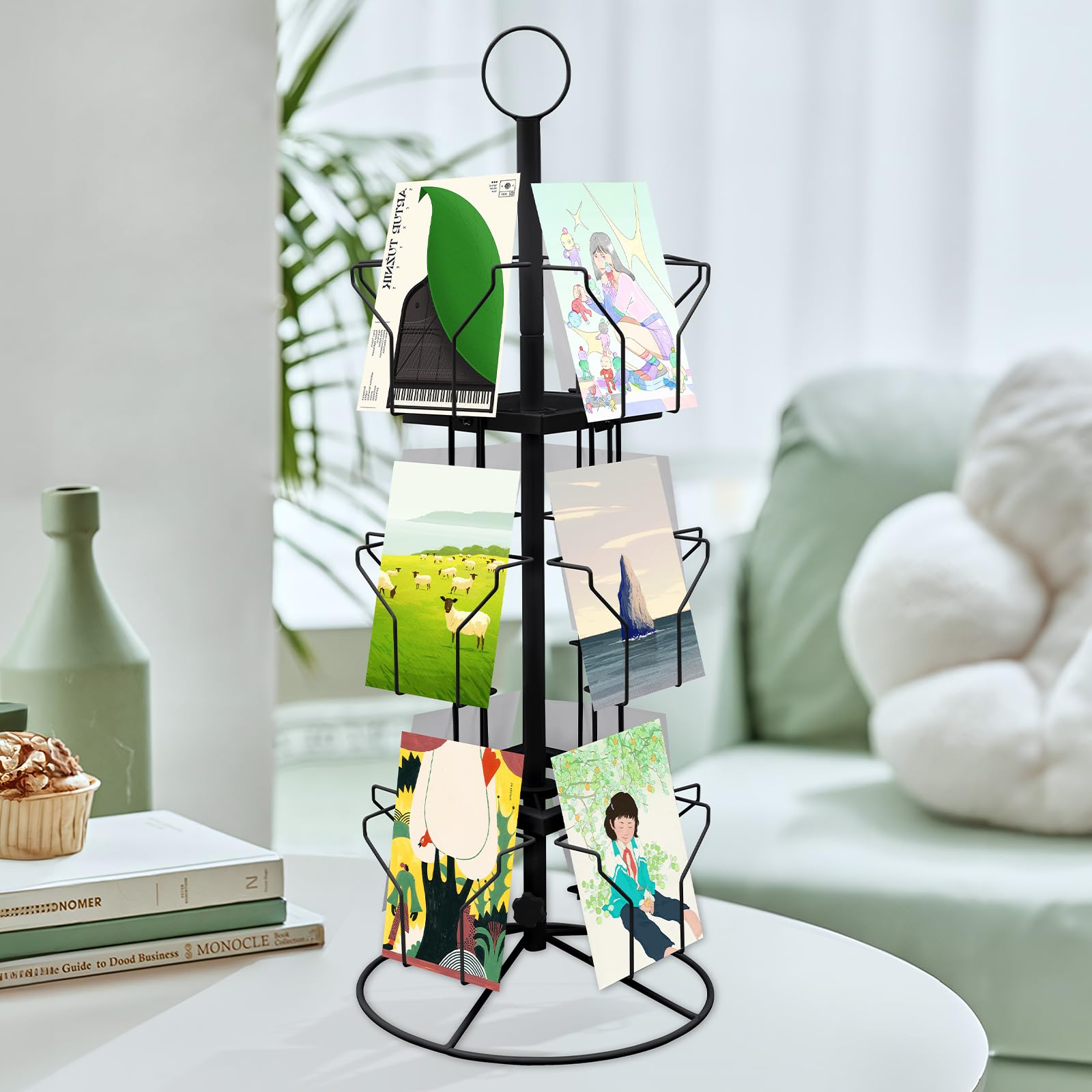 TFCFL 12 Pockets Rotating Greeting Card Rack, 3 Tier Display Stand Spinning Floor Stand, Pocket Holder for Gift Card Display Stand Countertop Retail Display Sticker Holder Rack (White)