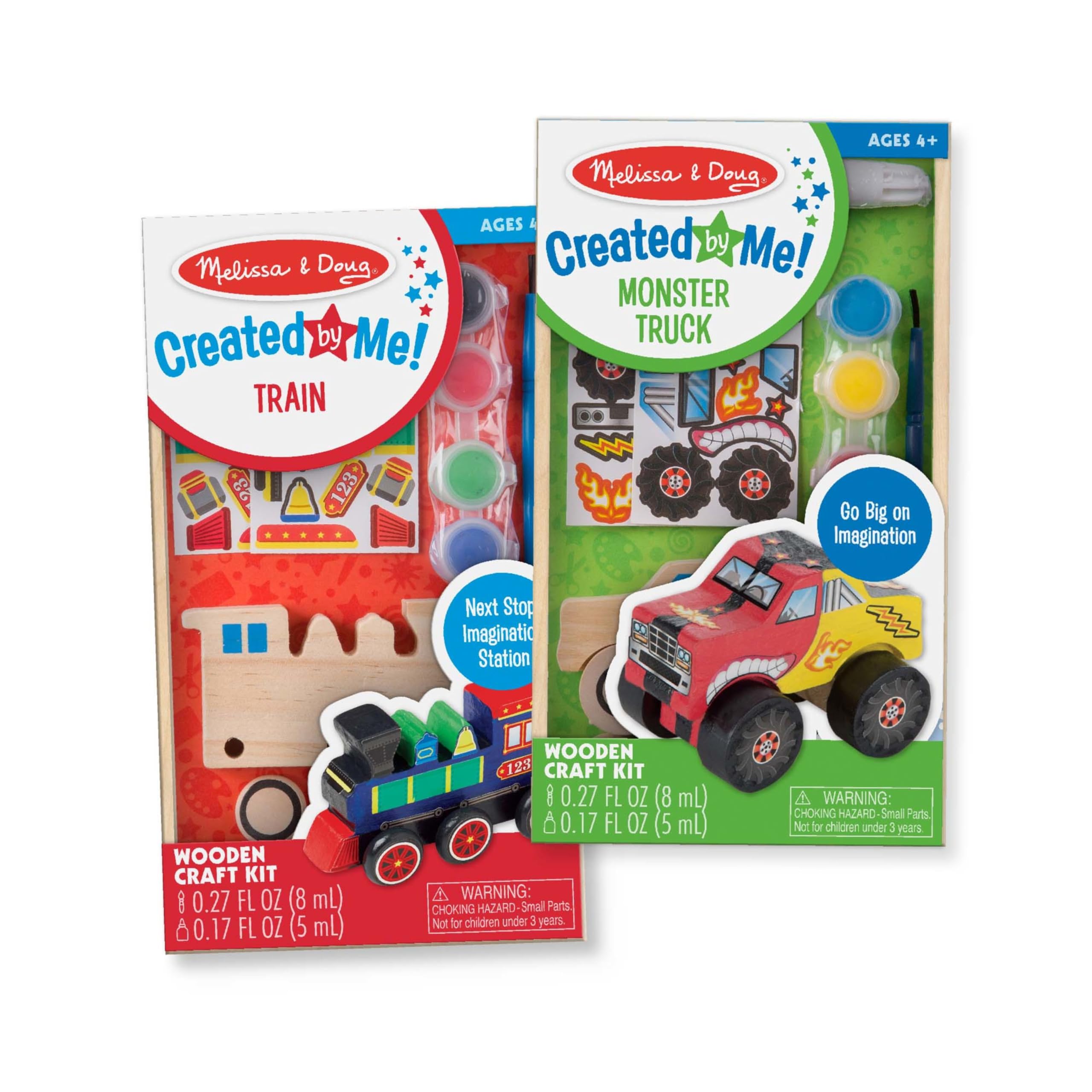 Melissa & Doug Created by Me! Paint & Decorate Your Own Wooden Vehicles Craft Kit For Kids 2 Pack ā Monster Truck, Train