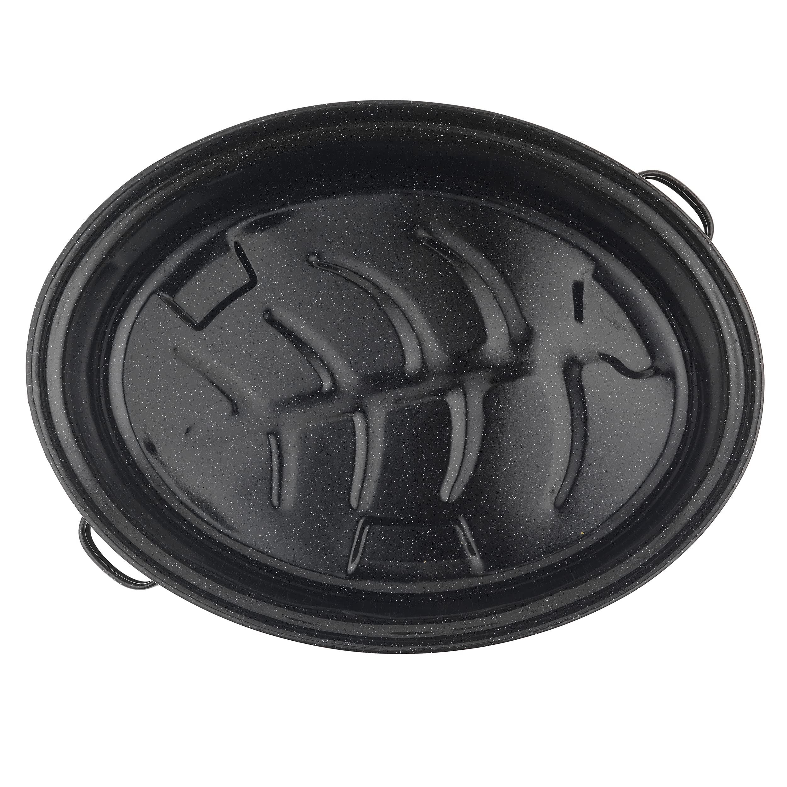 Russell Hobbs BW07215AMZ Romano Self-Basting Casserole Roasting Dish with Lid, Easy Clean Vitreous Enamel Steel Coating, 38 cm, Oven Roaster Tin, Dishwasher Safe, Black