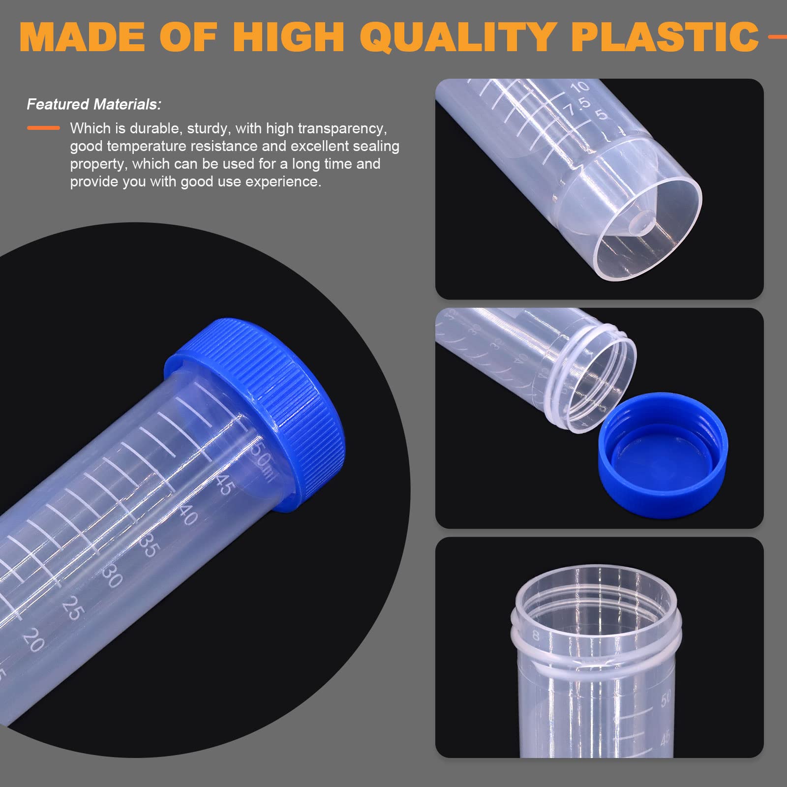 Tanstic 27Pcs 50ml Flat Bottom Centrifuge Tubes with 2pcs Test Tube Rack, Plastic Test Tubes with Screw Cap Plastic Vial Container Graduated with Marks for Laboratory Lab Scientific Experiments