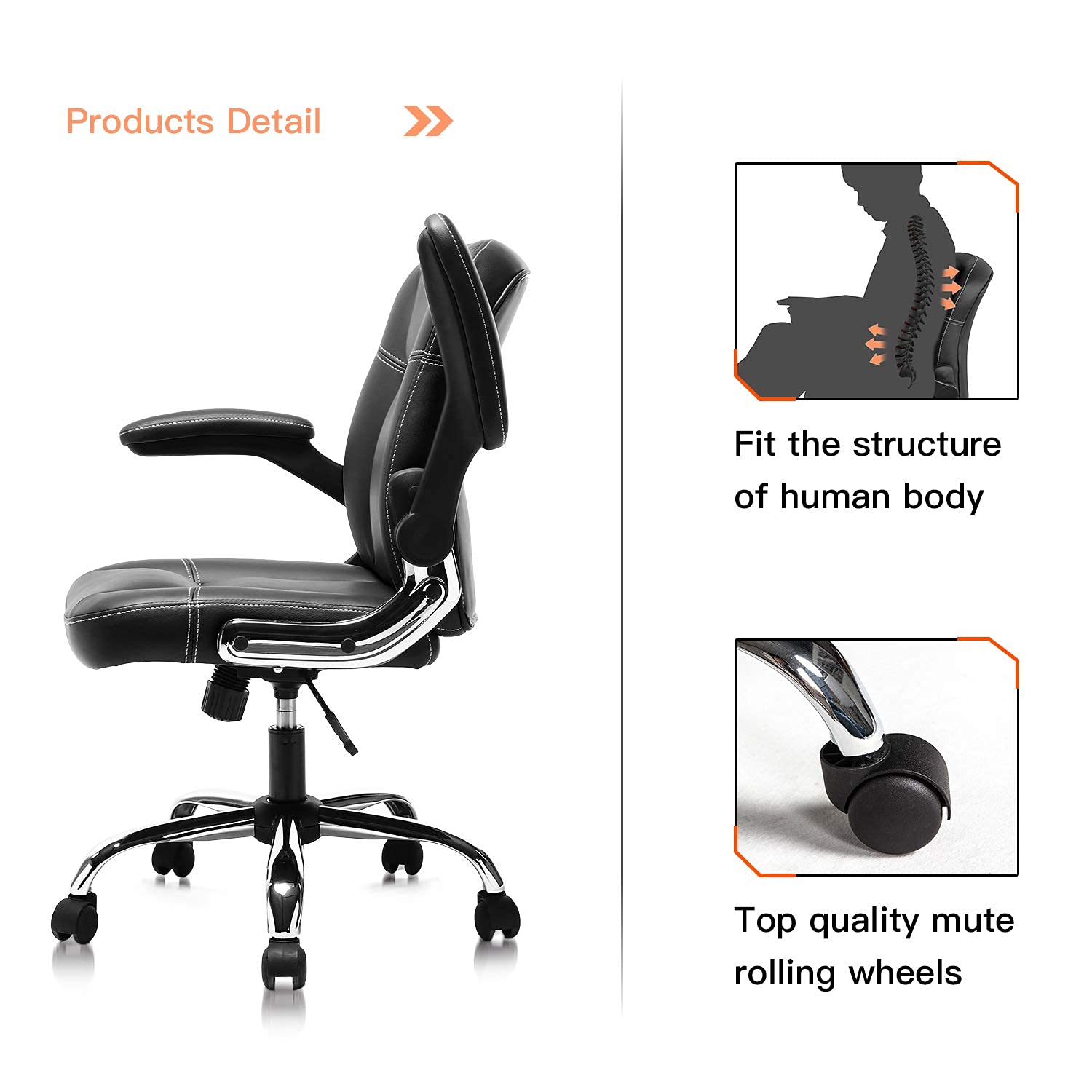 Mid-Back Ergonomic Office Faux PU Leather Chair Executive Computer Desk Chairs Managerial Executive Chairs