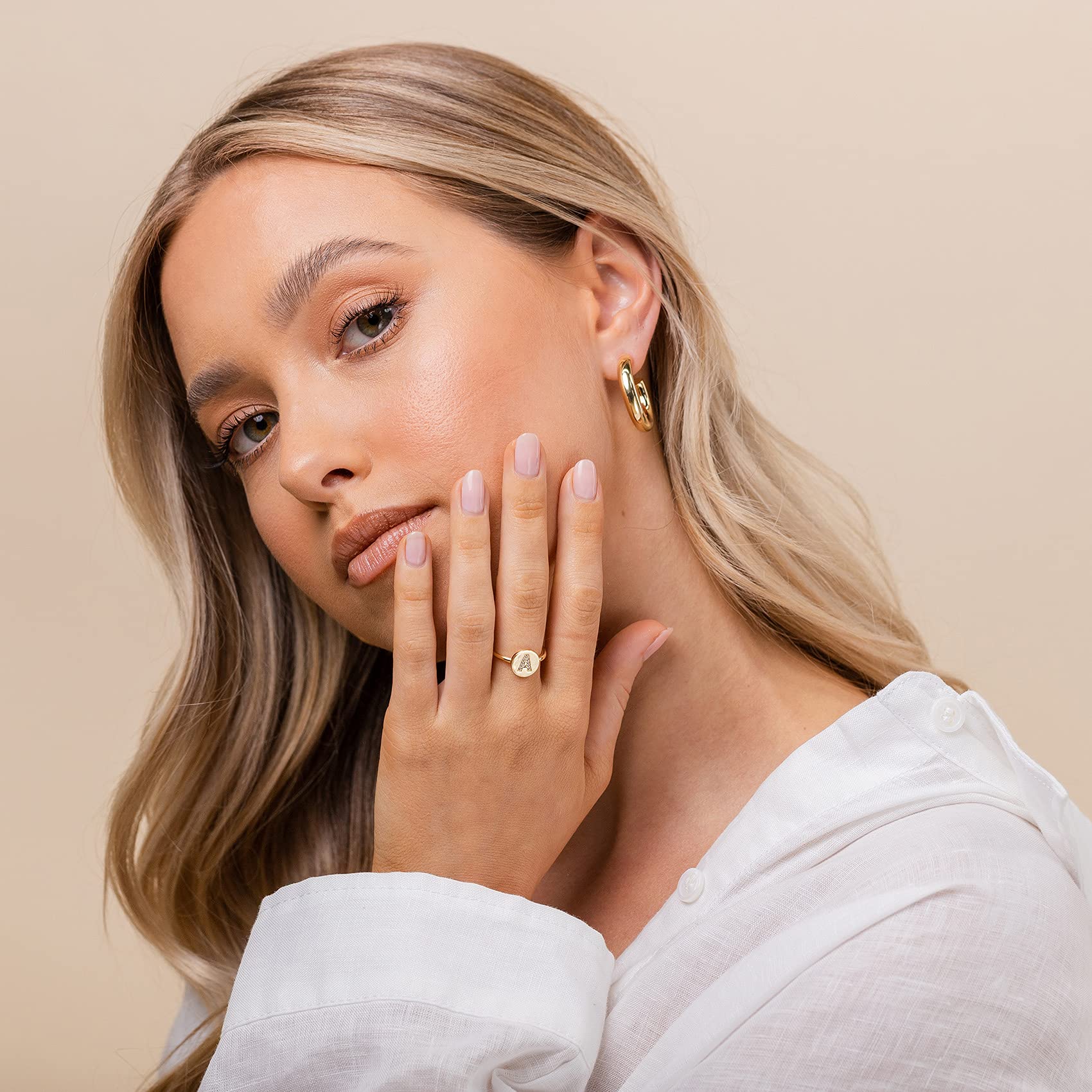PAVOI 14K Yellow Gold Plated Disc Initial Adjustable Ring | CZ Initial Ring | Initial Rings For Women | "M" Initial Ring