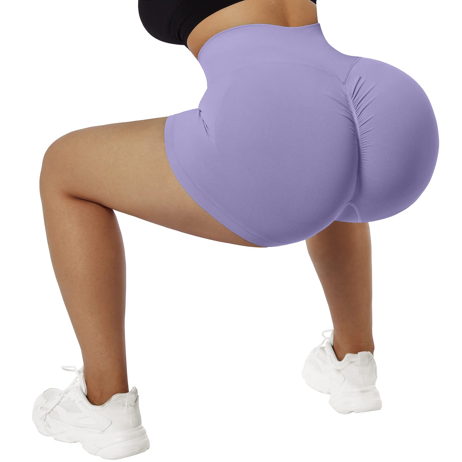 RUUHEE Women Seamless Scrunch Butt Contour Yoga Short 5" High Waist Booty Workout Biker Shorts(Small,Leopard)