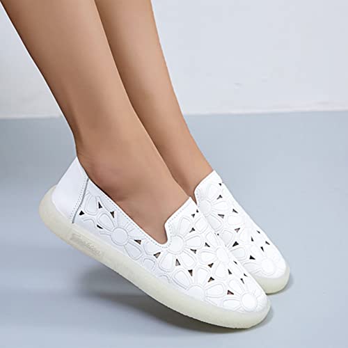 Soled Flat Comfortable Women's Breathable Hollow Casual Shoes Spring Summer and Mouth Casual Shoes for Men in Combo White