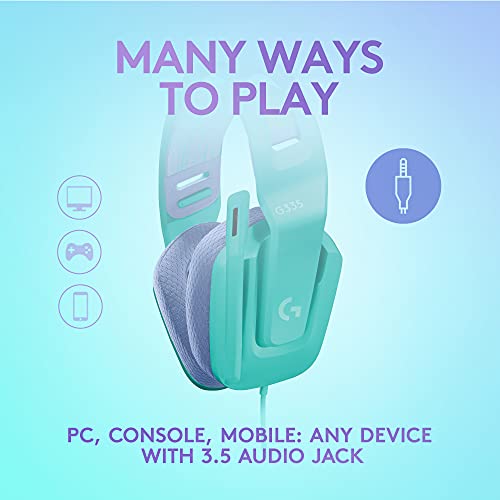 Logitech G335 Wired Gaming Headset, with Flip to Mute Microphone, 3.5mm Audio Jack, Memory Foam Earpads, Lightweight, Compatible with PC, PlayStation, Xbox, Nintendo Switch - Mint