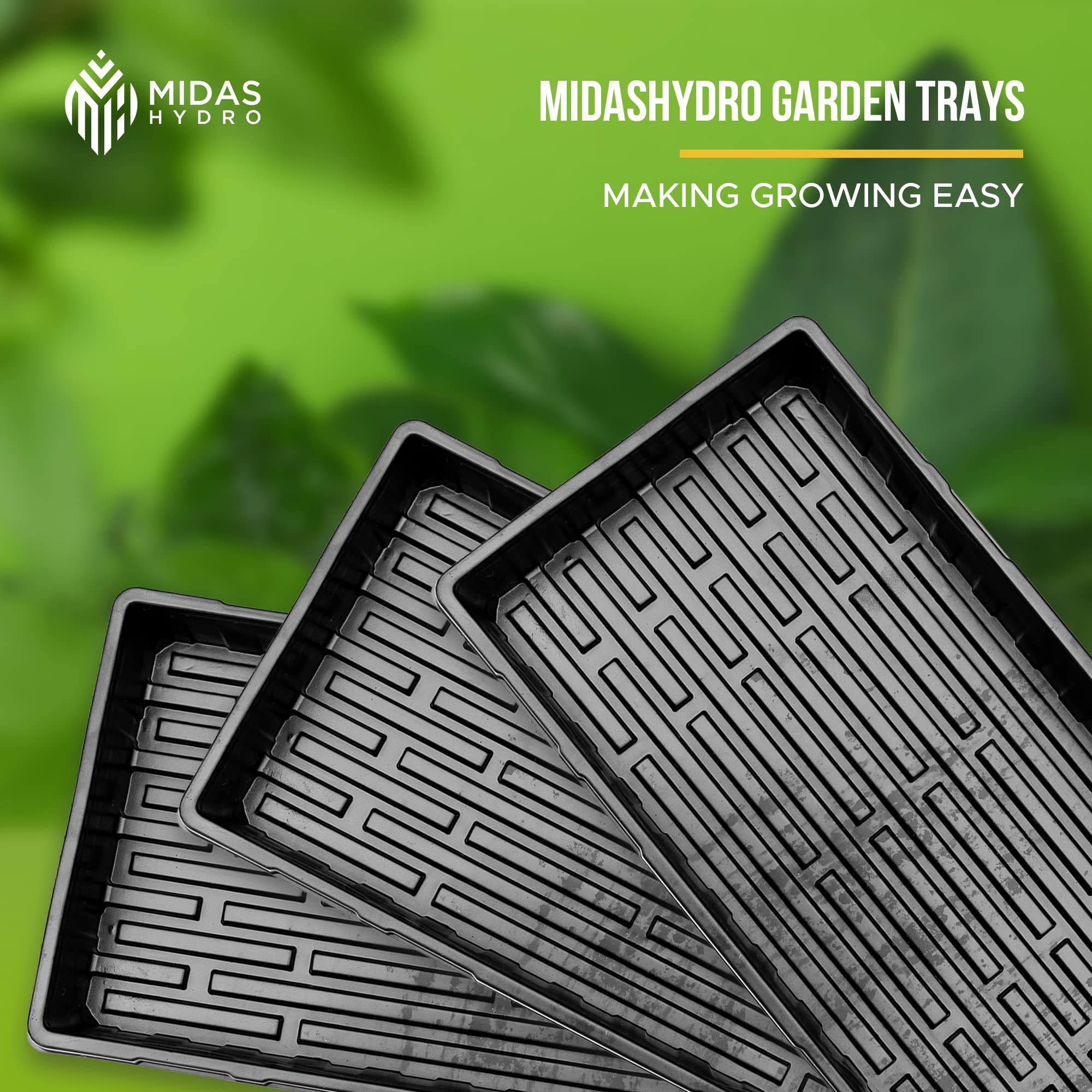 MIDASHYDRO PRODUCTS Seed Starter Trays 10 Pack - 1020 Cloning Trays for Germination and Propagation - Plastic Plant Trays for Propagation - Microgreens Growing Trays Seedling Starter Trays No Holes