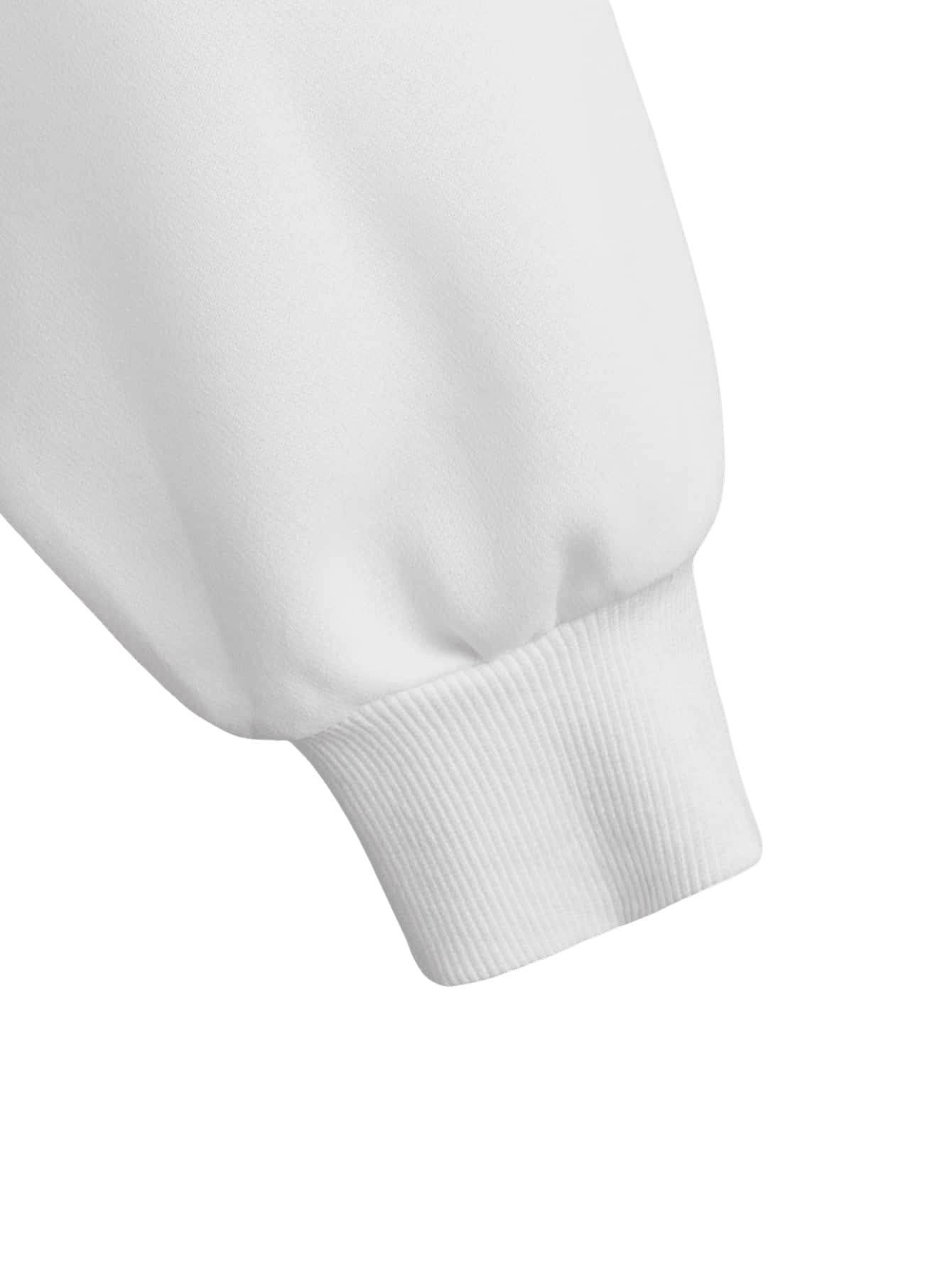 SweatyRocks Women's Heart Graphic V Neck Long Sleeve Sweatshirt Drop Shoulder Pullover Top White XL