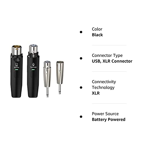 Rybozen Microphone Wireless System,2.4GHz Wireless Mic Adapter,Rechargeable Wireless XLR Transmitter and Receiver Compatible for Dynamic Microphone Audio Mixer, PA System and DSLR Camera, Black