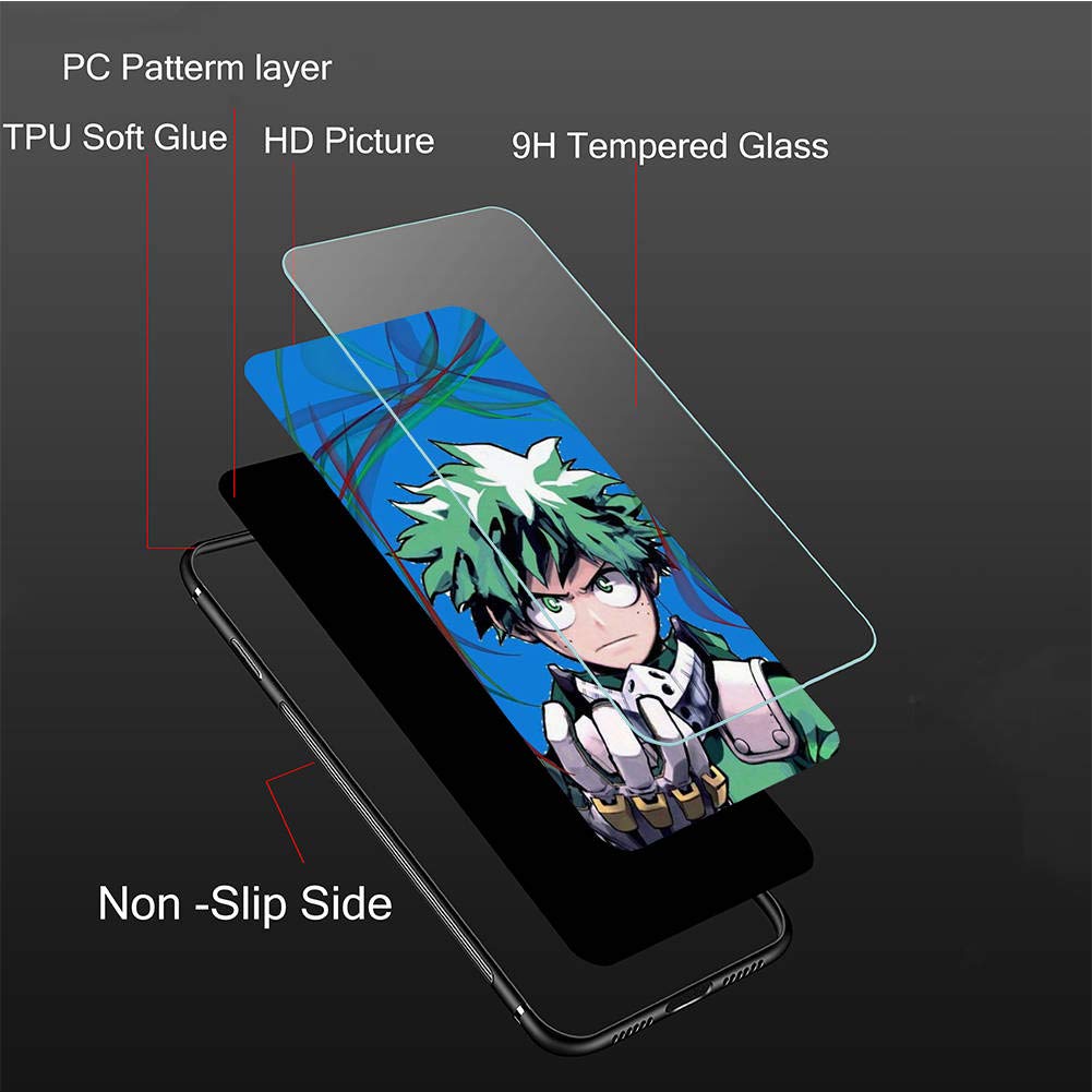 Luxury Phone Case for Samsung Galaxy A40 Cover,9H Tempered Glass Back Cover Soft Silicone Anti Scratch Bumper Design LB-179 My Hero Academia Anime Protective Case
