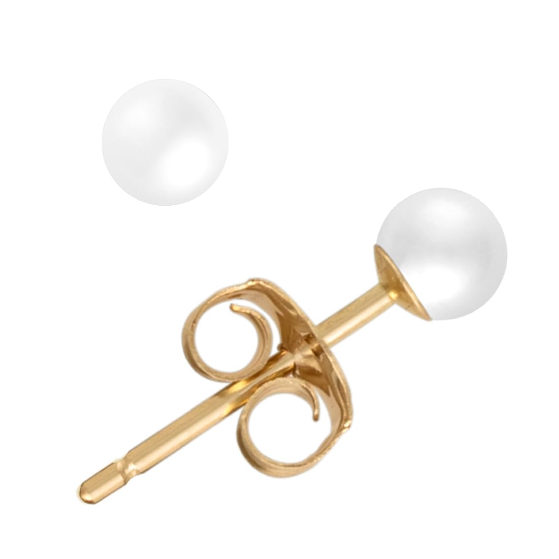 Solid 14k Gold & Freshwater Pearl Stud Earrings for Women, Hypoallergenic Butterfly Pushback Studs for Pierced Ears. (4.5-5mm)