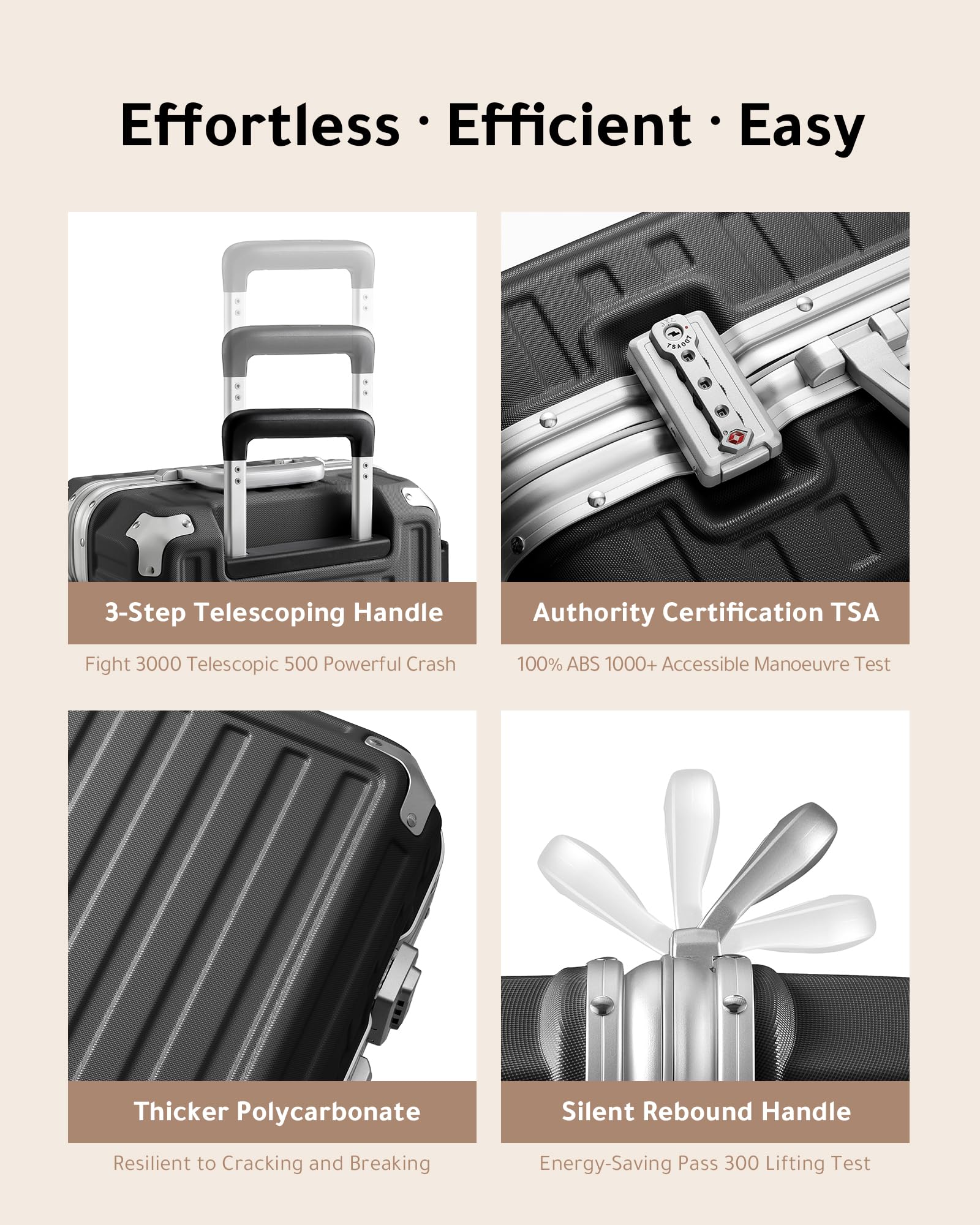 LUGGEX Luggage Sets 2 Piece with Aluminum Frame, Polycarbonate Zipperless Carry On and 28 inch Checked Luggage Set, Black Hard Shell Suitcase 4 Metal Corner
