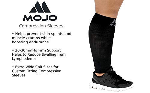 Mojo - Compression Socks Footless for Women and Men 20-30mmHg - Extra Wide Calf Compression Sleeve for Lymphedema, Varicose Veins Circulation - Black, 5X-Large - A604