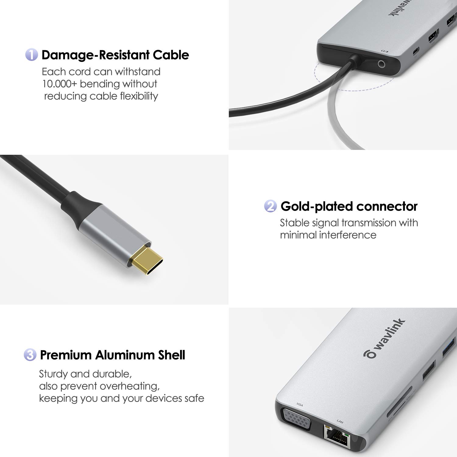 WAVLINK USB C Hub/Docking Station,13-in-1 Triple Display Type-C Adapter(2HDMI,2K VGA,Ethernet,USB 3.0/2.0,SD/TF Card Reader,Audio,89W PD3.0) for MacBook Pro,Dell XPS 13/15,HP,Lenovo Yoga
