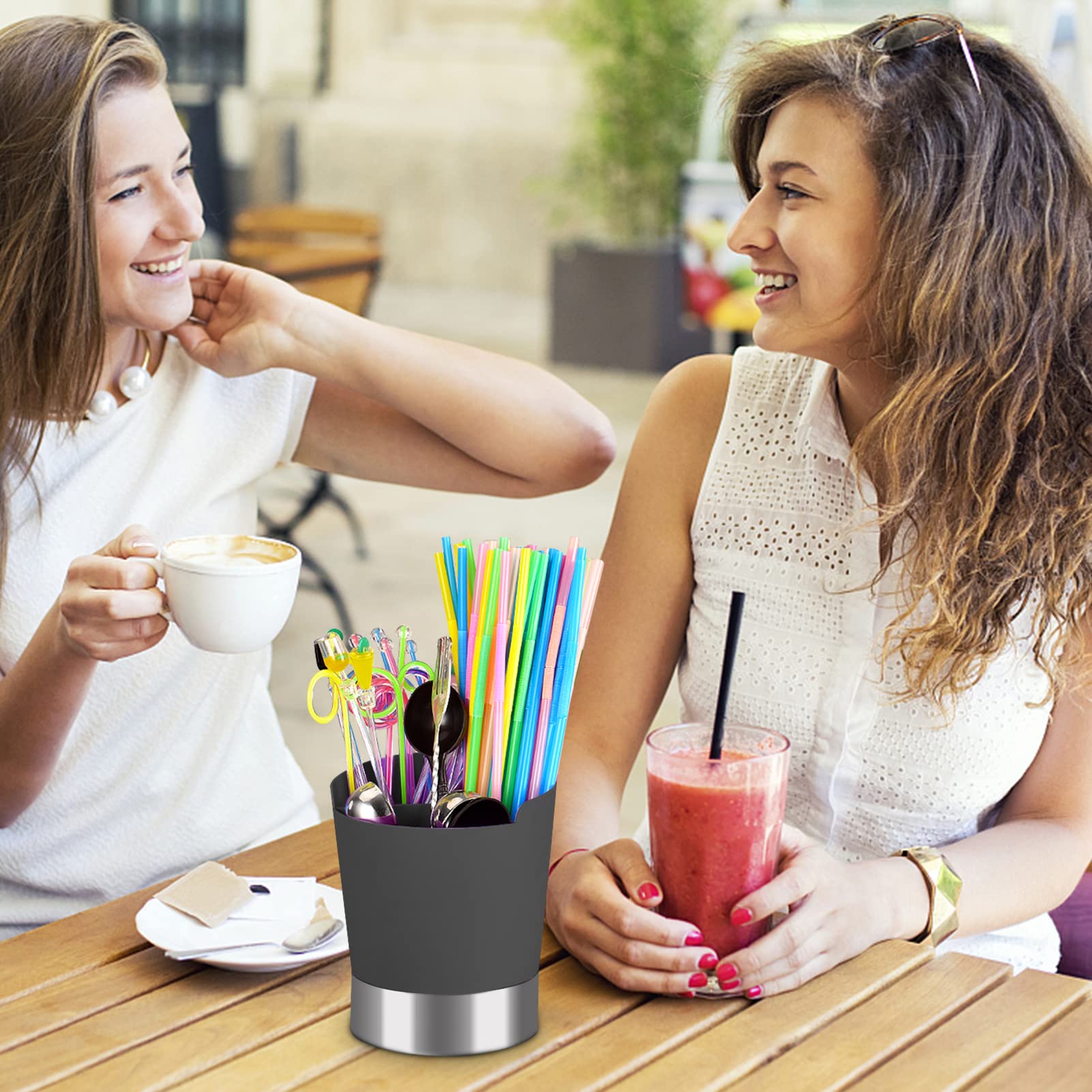 Straw Holder for Countertop, 3 Grid Stainless Steel Straw Dispenser Drinking Straw Dispenser Coffee Stirrers Holder Forks Spoon Organizer for Coffee Bar Kitchen Party