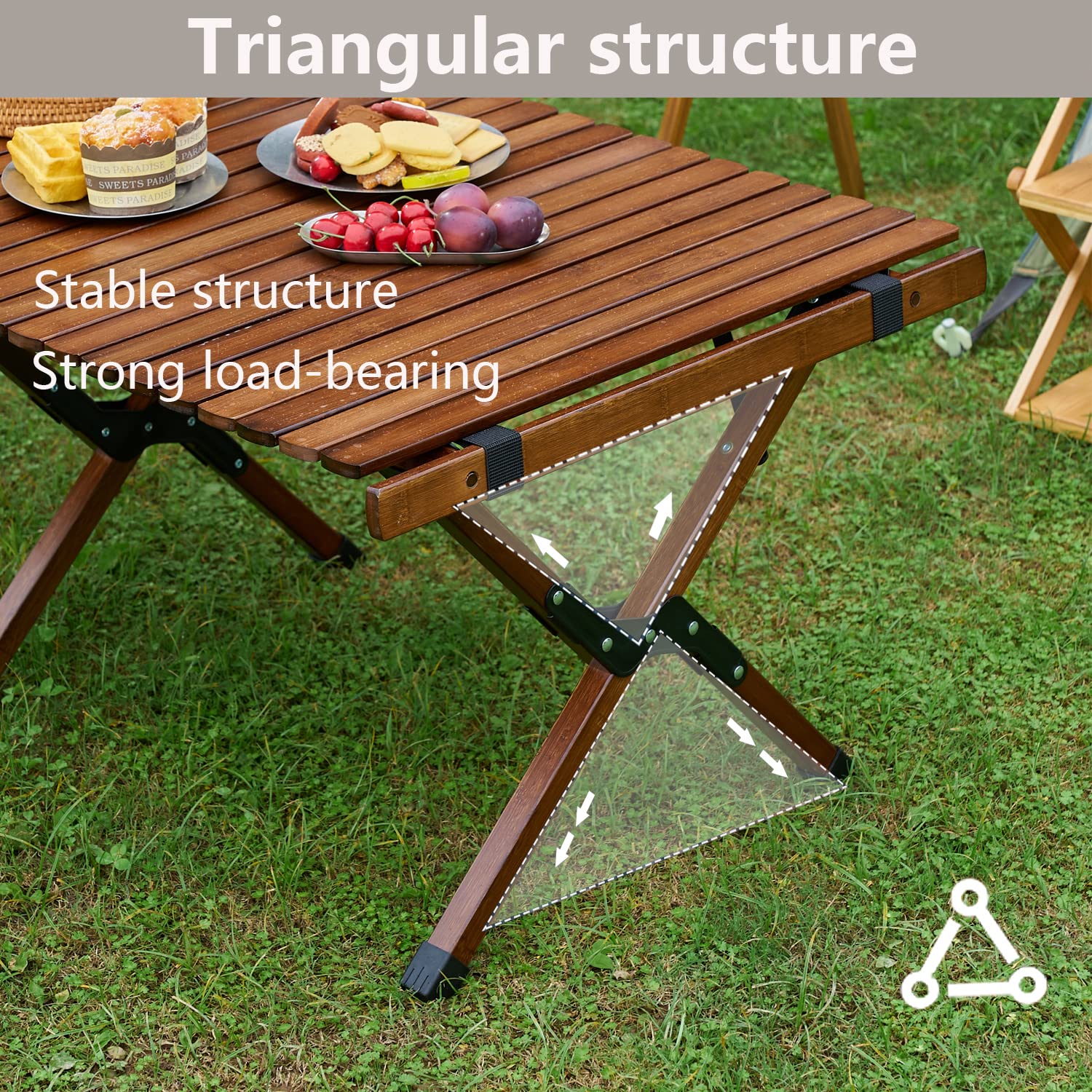 Suwoic Folding Camping Table, Bamboo Portable Outdoor Table, All-Purpose Cake Roll Bamboo Table in a Bag for Picnic, Camping, Travel, Beach, Tailgating, Patio, Garden BBQ