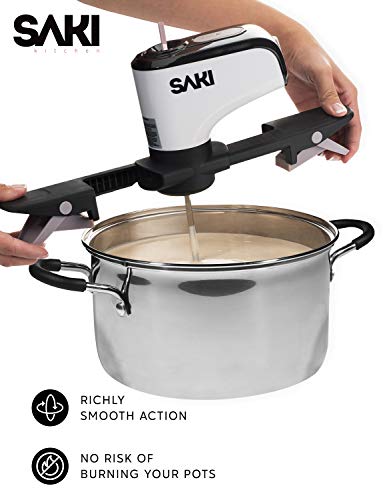 SAKI Automatic Pot Stirrer for Cooking, with 2 speeds, Adjustable, Hands Free, BPA free, Cordless and Rechargeable (2021 Updated Battery)