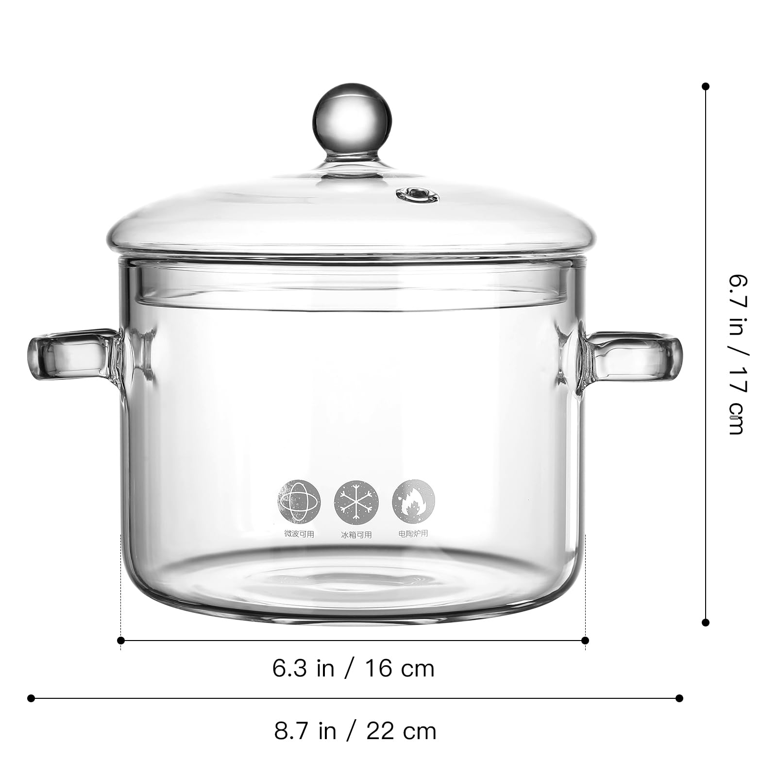 Tofficu Glass Saucepan with Cover Stovetop Cooking Pot with Lid and Handle High Borosilicate Glass Cookware Pot(1900ML)