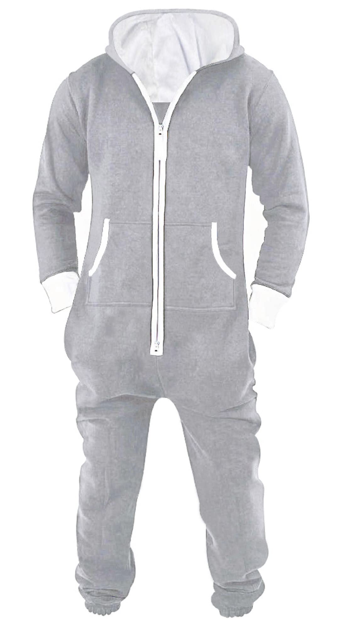 Mens Jumpsuit Non Footed Pajama Unisex One Piece Playsuit Adult Onesie With Hood Gray M