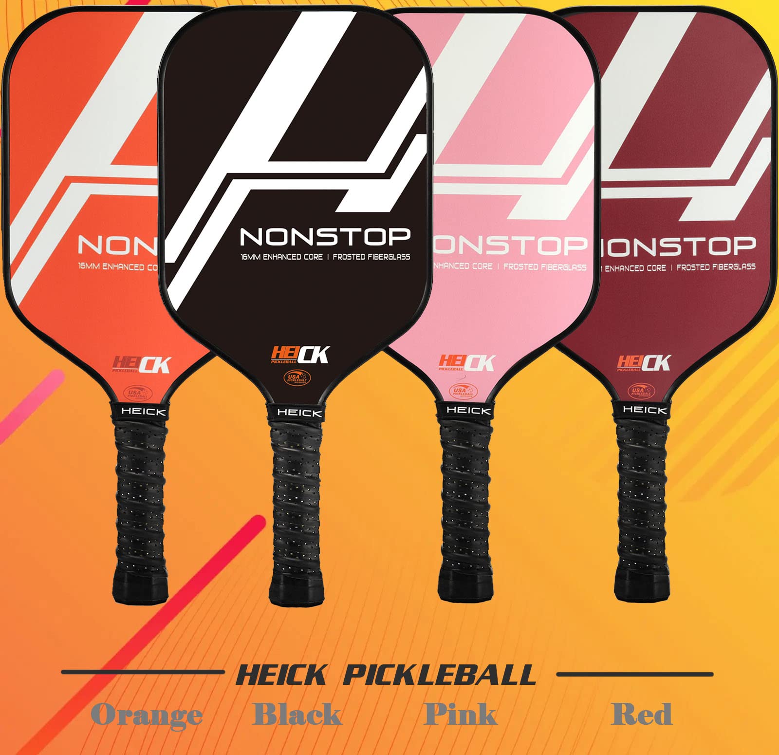 Pickleball Paddle, Spin Grit, USAPA Approved, Fiberglass Face,16MM Thick Honeycomb Polymer Core,5.6 inch Long Handle-HEICK Nonstop