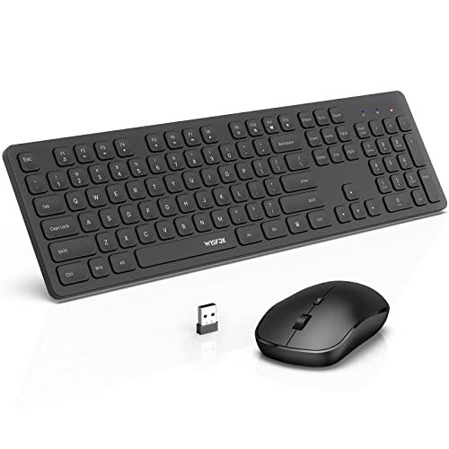 Wireless Keyboard and Mouse, Silent Responsive Keys, Full Size and Battery Powered - Slim Design and Quiet Typing, USB Cordless Combo for Mac, Computer, PC, Laptop - by Wisfox, Black