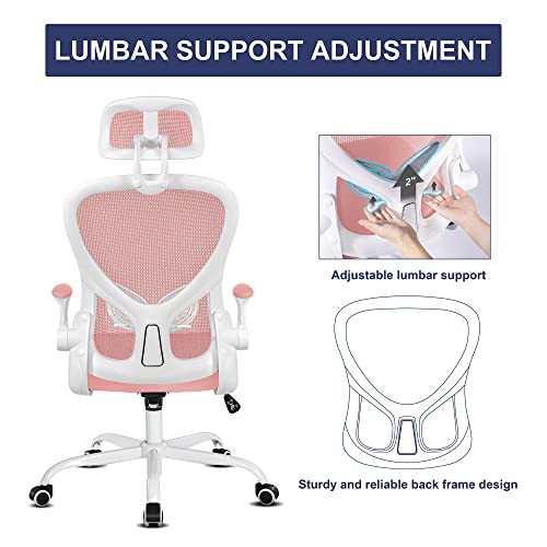 Misolant Ergonomic Office Chair, Pink, Adjustable Lumbar Support, Breathable Mesh Back, Comfortable Seat Cushion, Multiple Adjustments, Sturdy Metal Frame, 250lb Load Capacity