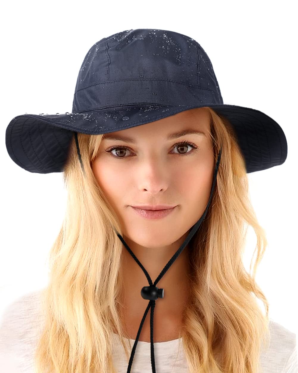 Womens Waterproof Bucket Sun Hat UPF 50+ Mens Rain Hat Packable Summer Beach Hat Adventure Hiking Safari Hat Navy Blue