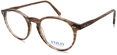 Polo Ralph Lauren Men's PH2083 Round Prescription Eyewear Frames, Shiny Striped Brown/Demo Lens, 50 mm