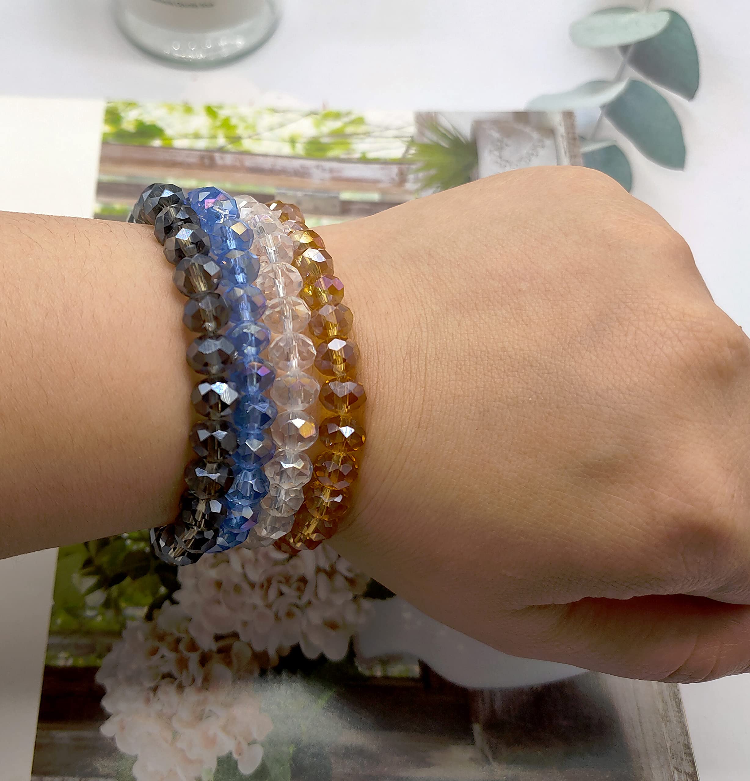 Svovin 18 Pcs Glass Beaded Bracelet Set for Women Men Elastic Stretch Versatile Statement Colorful Spark Clear Crystal Handmade Bracelets