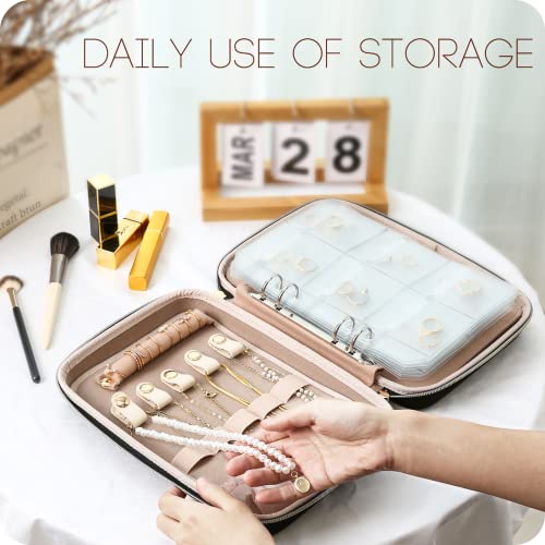ProCase Large Travel Jewelry Organizer Case, Jewellry Home Storage Book Ring Binder with Clear Pockets for Presentation, Zippered Pouch Bag for Earrings Necklaces Bracelets -Black