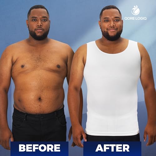 QORE LOGIQ Men's Gynecomastia Compression Shirt, White Tank Top Body Shaper, Slimming Undershirt, Sleeveless XL