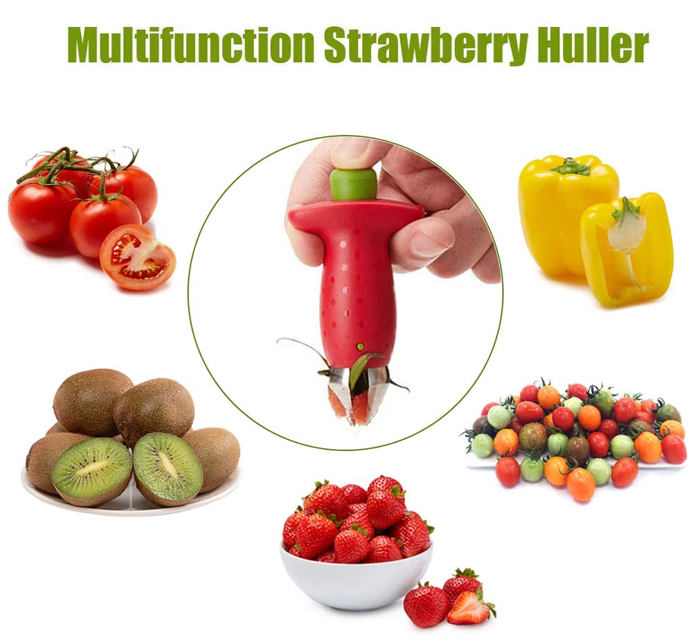 Strawberry Huller Fruit Slicer Set, Berry Stem Leaves Huller Gem Remover Removal Fruit Peeling Tool Kitchen Gadgets Corer Easy for Remove Strawberry Tomatoes and Stem Tool (2PCS)