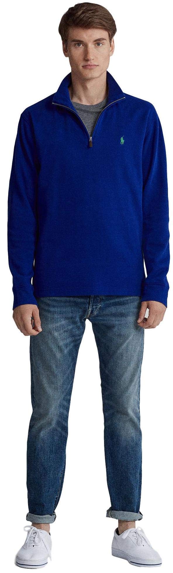 Polo Ralph Lauren Mens Half Zip French Rib Cotton Sweater (M, SapphireBlue)