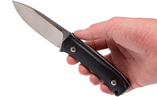LionSTEEL M4 Fixed Blade Camping and Outdoor Knife, M390 Steel Hollow Grind Drop Point Blade, Black G10 Handle, Includes Double Stitched Leather Sheath