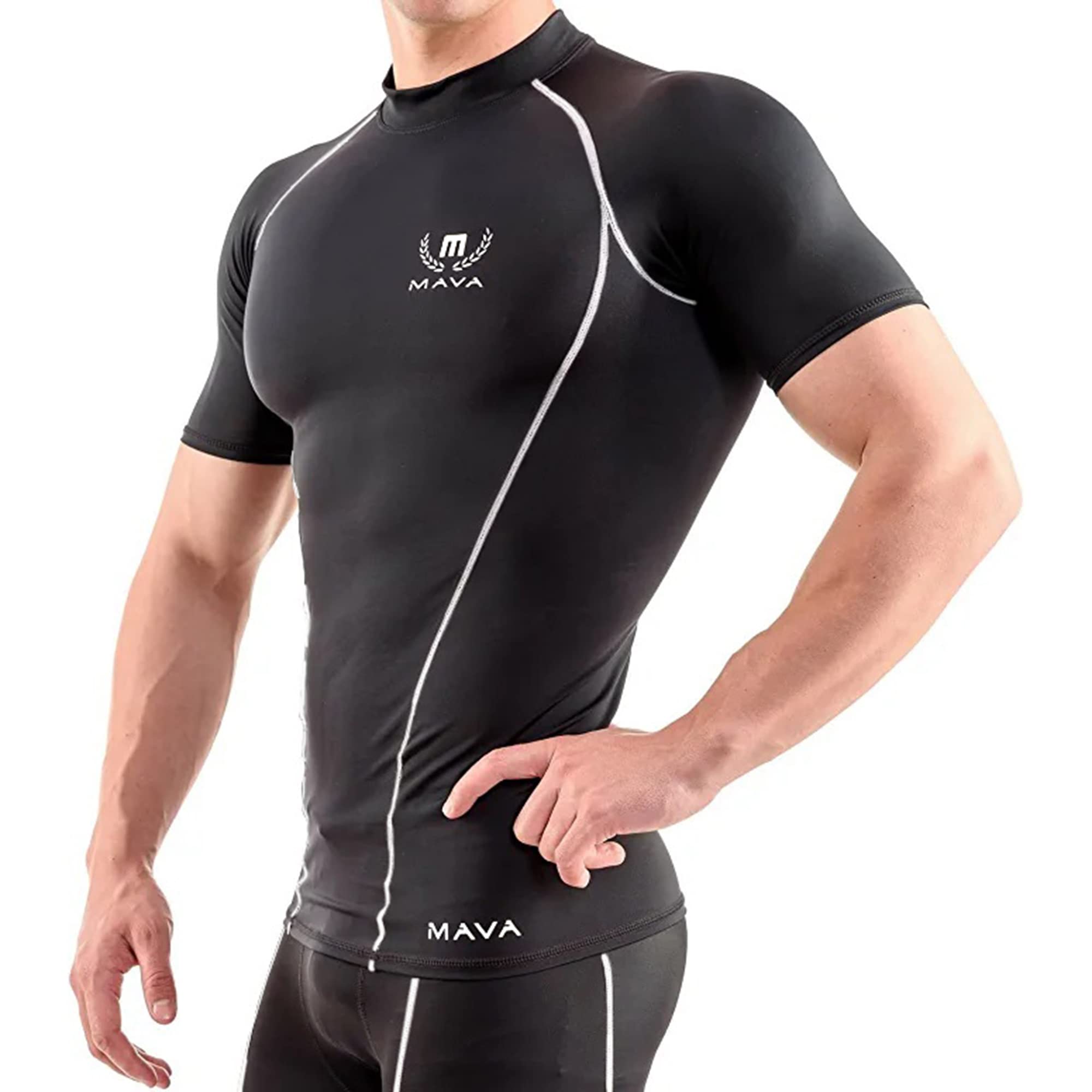 Mava Sports Compression Short Sleeve Shirt for Men - Baselayer Athletic Workout T-Shirt for Gym Workout