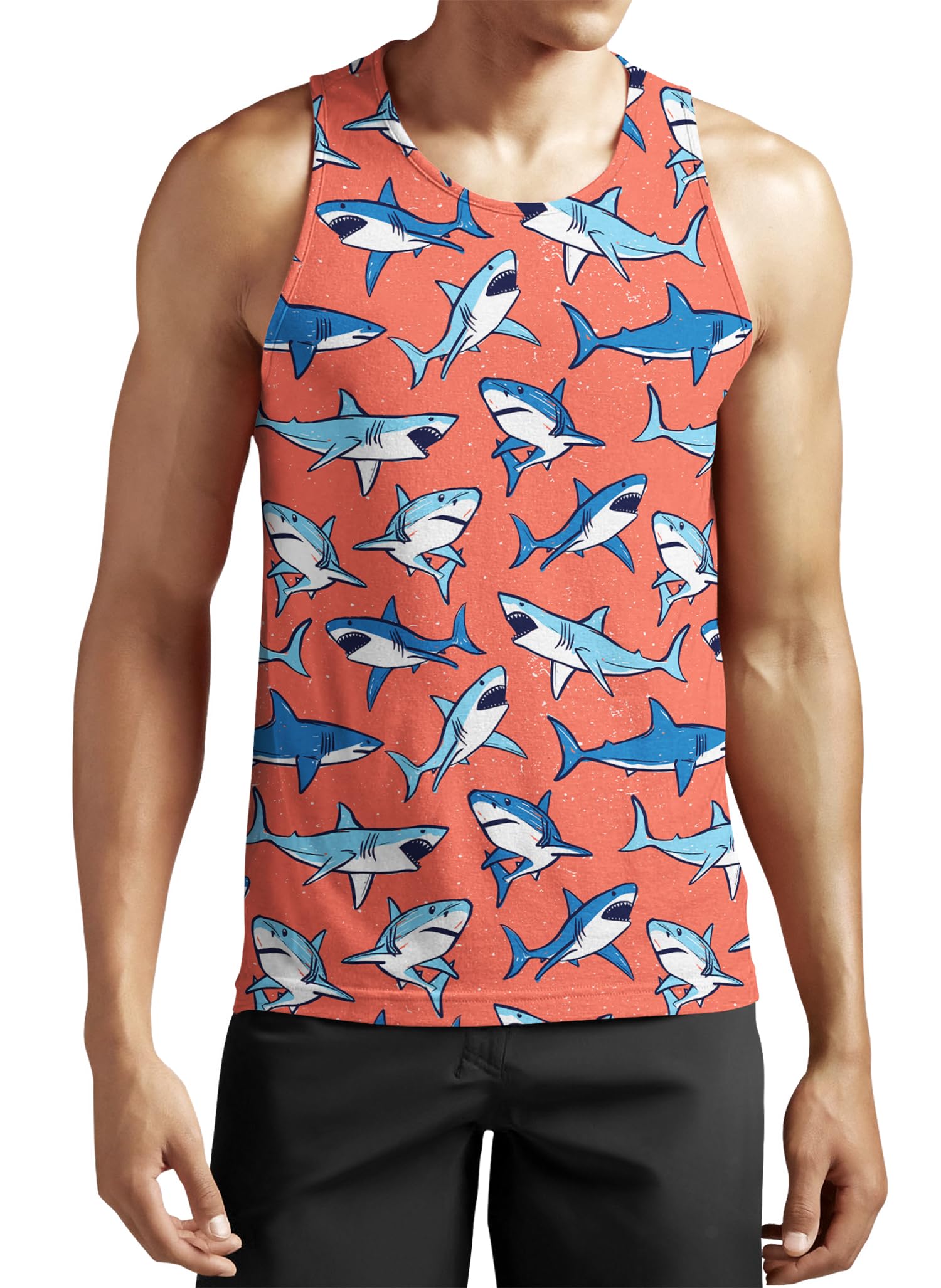 Mens Tank Tops Funny Graphic Tank Tops for Men 3D Printed Cool Summer Beach Sleeveless Mens Shark Tank Top Undershirt