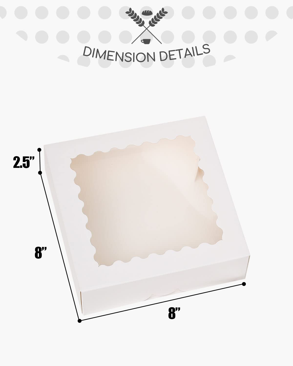 qiqee Auto-pop up 50 Packs Bakery Box With Window 8x8x2.5 inch White Pie Boxes Pastry Box
