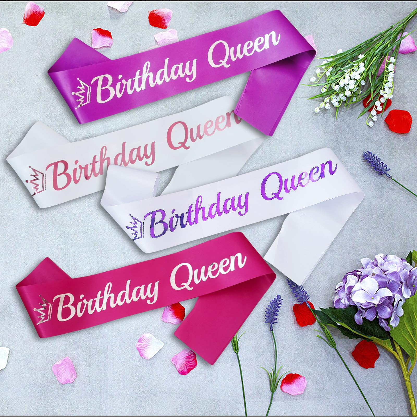 LXYXUUN Birthday Queen Sash White, Purple Foil Birthday Sash for Women Funny Birthday Party Decorations, 21st 30th 40th 50th Bday Sash Gift Ideas