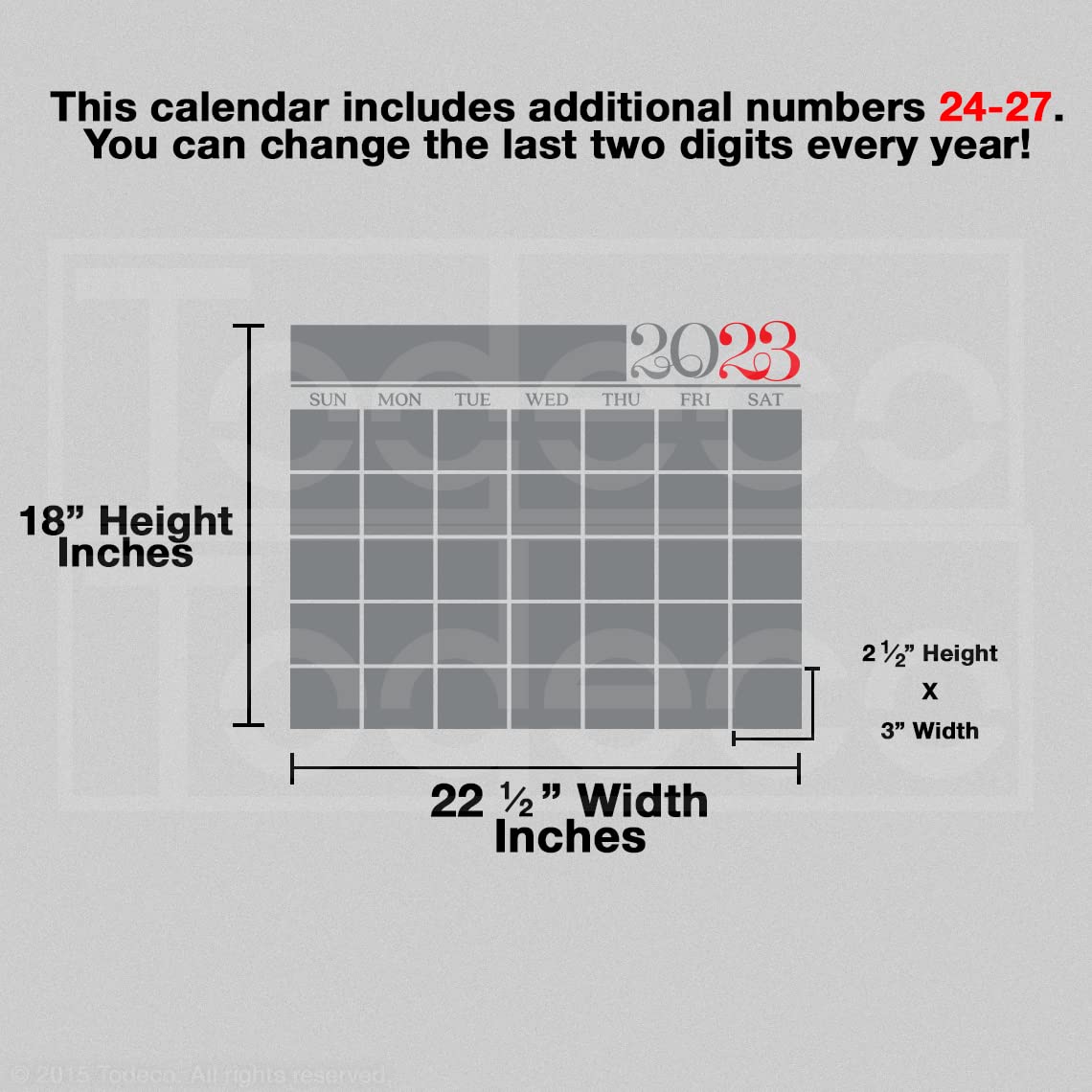 Modern 2023 Dry Erase Wall Decal Calendar w/Dry Erase Marker - A Todeco Product