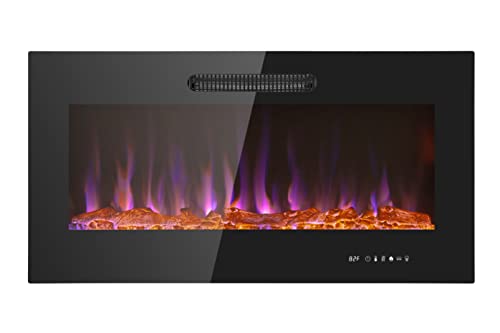 Prominence Home LED Slim Design Electric Fireplace Insert and Wall Mounted Fireplace with 1500 Watt Heater, Log & Crystal Ember Options, Adjustable Realistic Flame and Remote Control, (36 Inch)