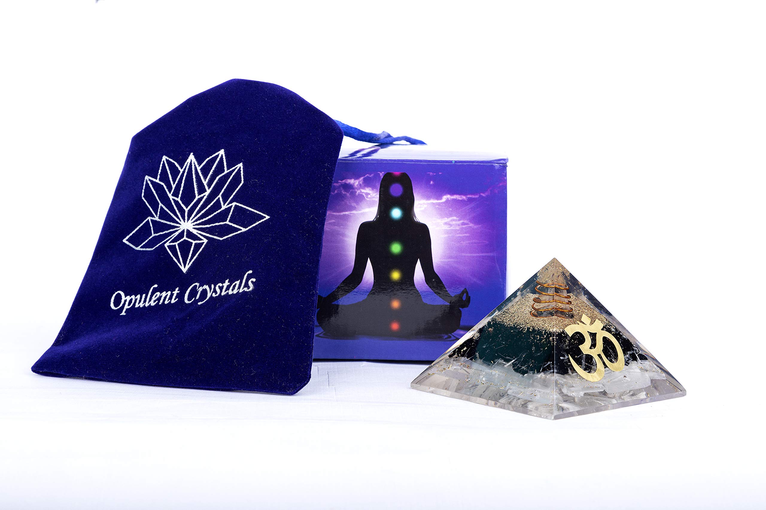 Orgone Pyramid Crystal -Orgonite Crystals -Black Tourmaline & Selenite-for Protection & Positive Energy-Crystal Pyramid for- Chakra Healing Meditation &Crystal Gifts-Orgonite Pyramid