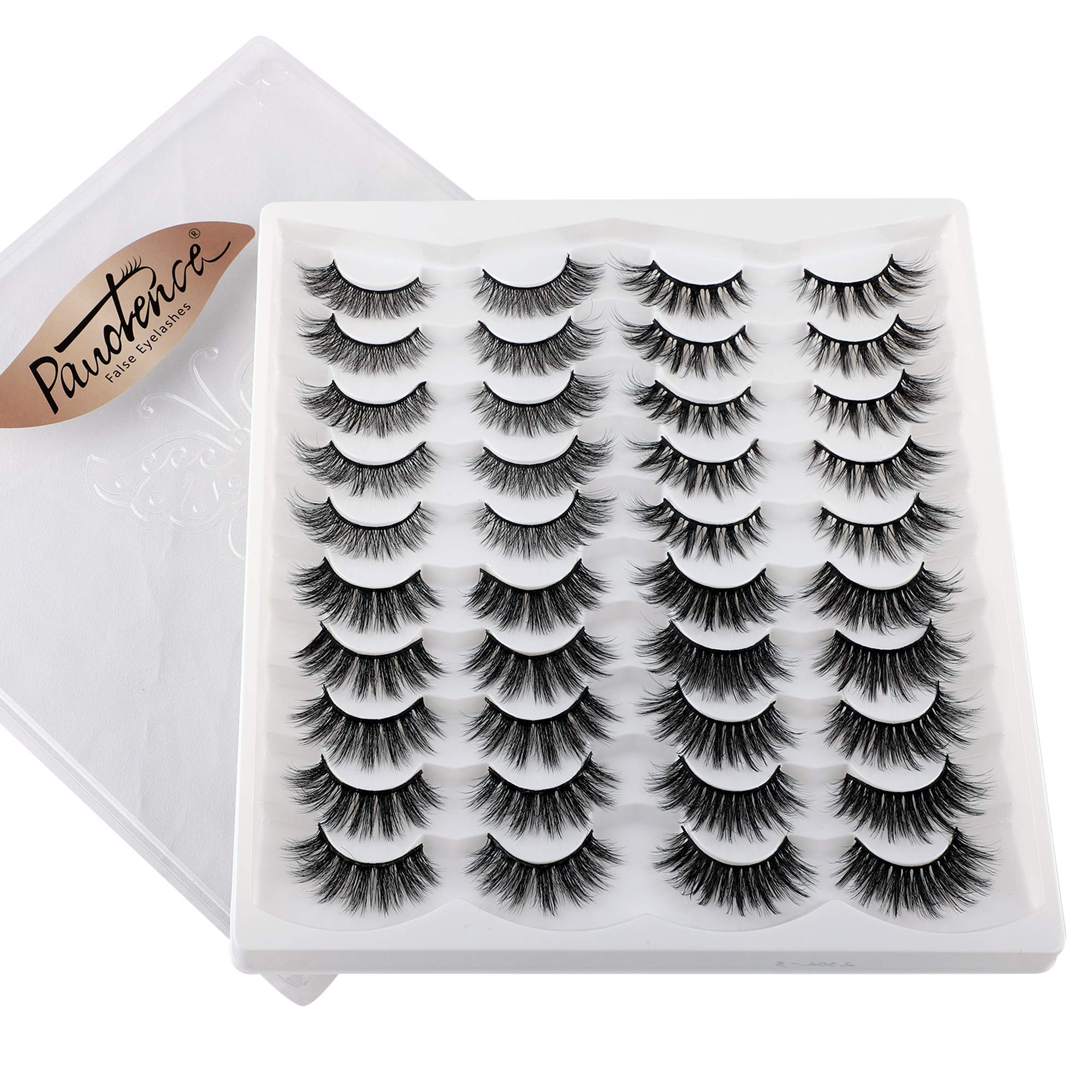 Pawotence 3D Faux Mink Lashes Pack Natural Cat Eye Lashes Wispy 20 Pairs Fake Eyelashes Pack 4 Styles Mixed Soft Lightweight Reusable Handmade False Eyelashes Multipack