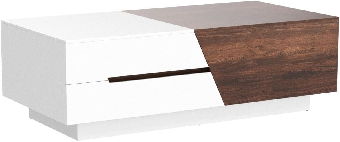 Merax Coffee Table Extendable Sliding Top for Living Room Modern with Drawers Hidden Compartment Accent Furniture Multifunctional Cocktail Reception Office Bedroom, 47.2"-72.8", White/Walnut