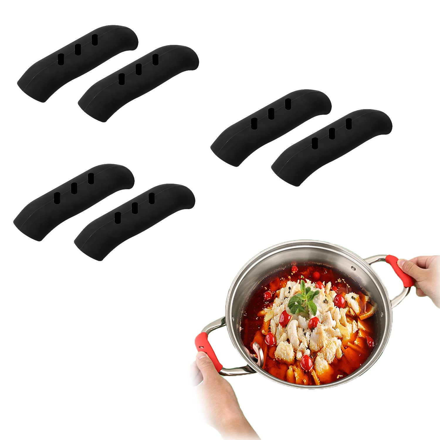 SLKEX 2023 Newst Silicone Anti-Scald Pot Handle Cover, Cast Iron Handle Cover, Pot Handle Covers Heat Resistant, Silicone Handles for Pots (3 Pair Black)