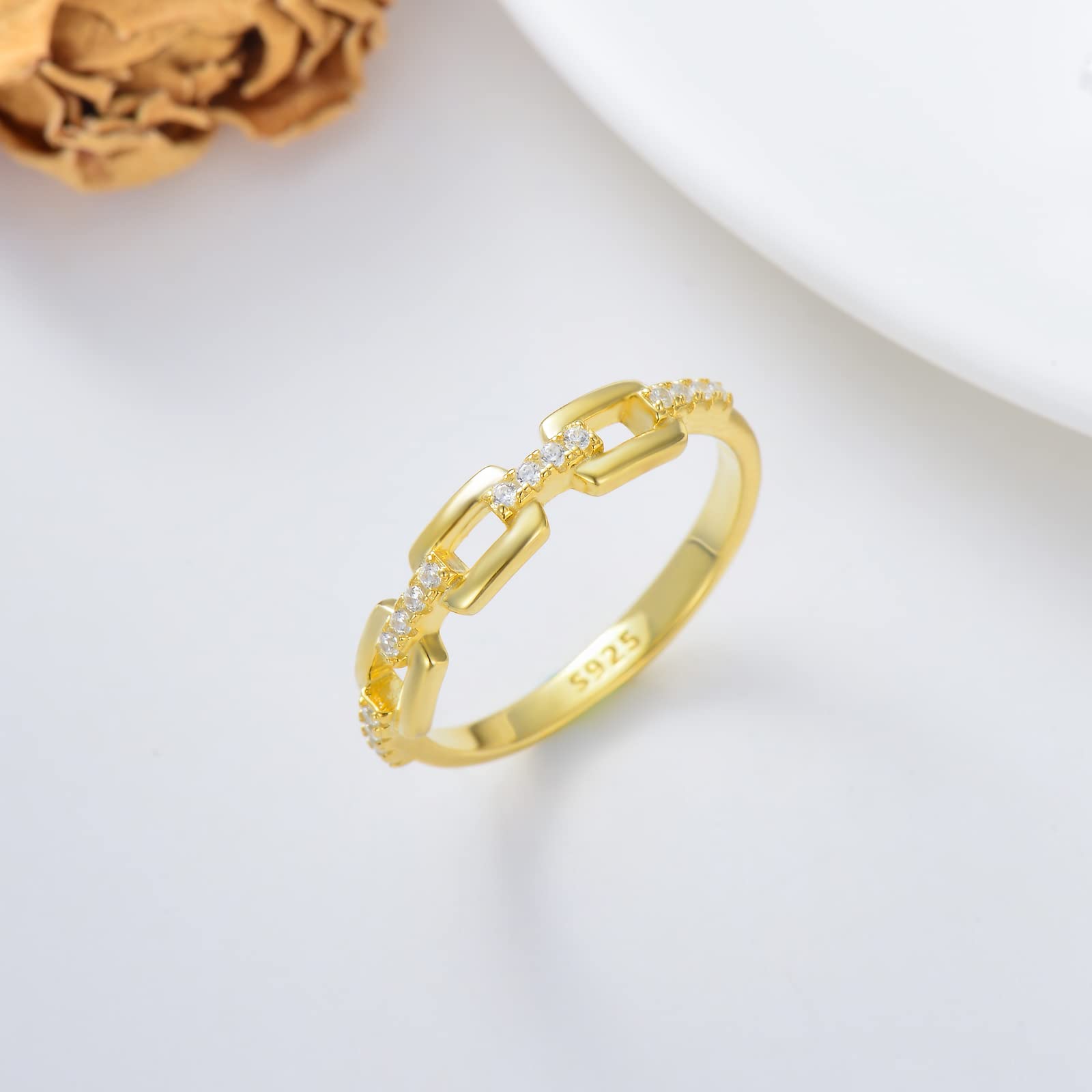 SLIACETE Chain Link Eternity Ring 925 Sterling Silver Cubic Zirconia Link Chain Ring Stacking Band Rings for Women Wife