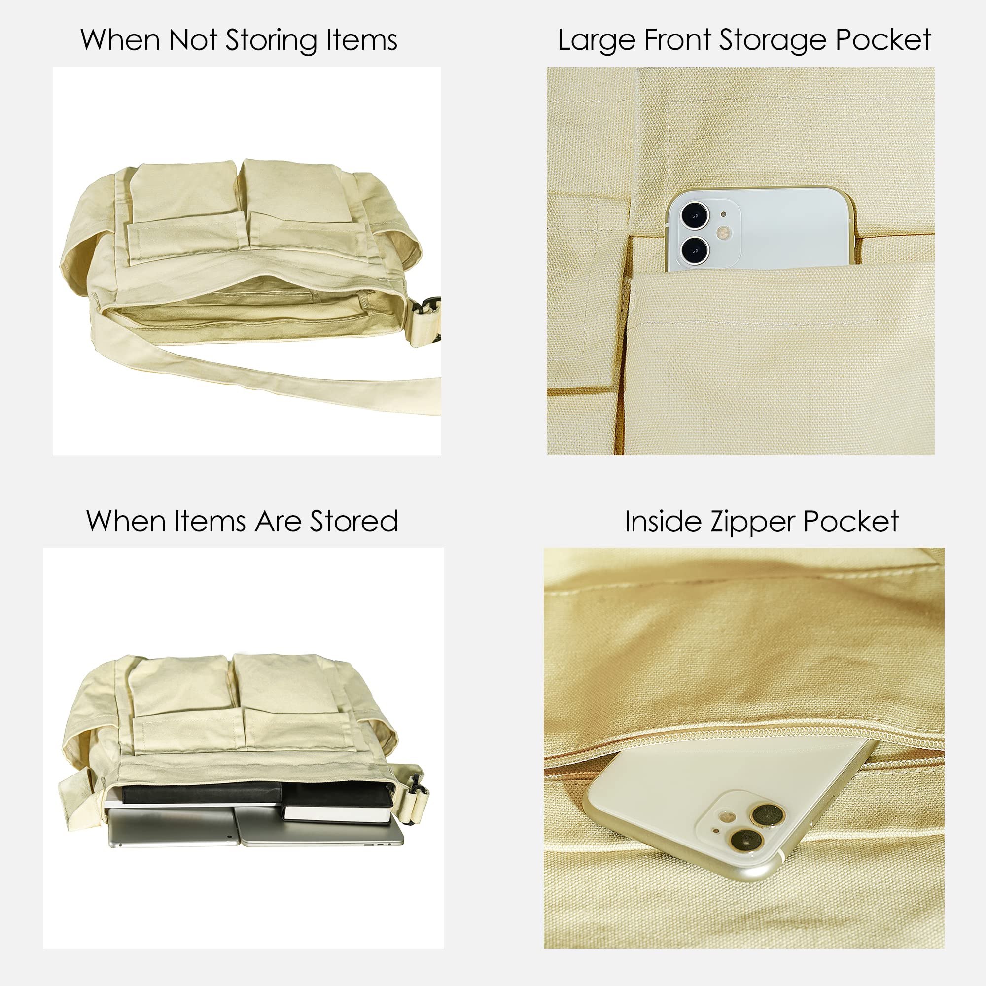 Messenger Bag for Women Men Canvas Crossbody Bag Women's Shoulder Handbags with Multiple Pockets Large Capacity Hobo Bag