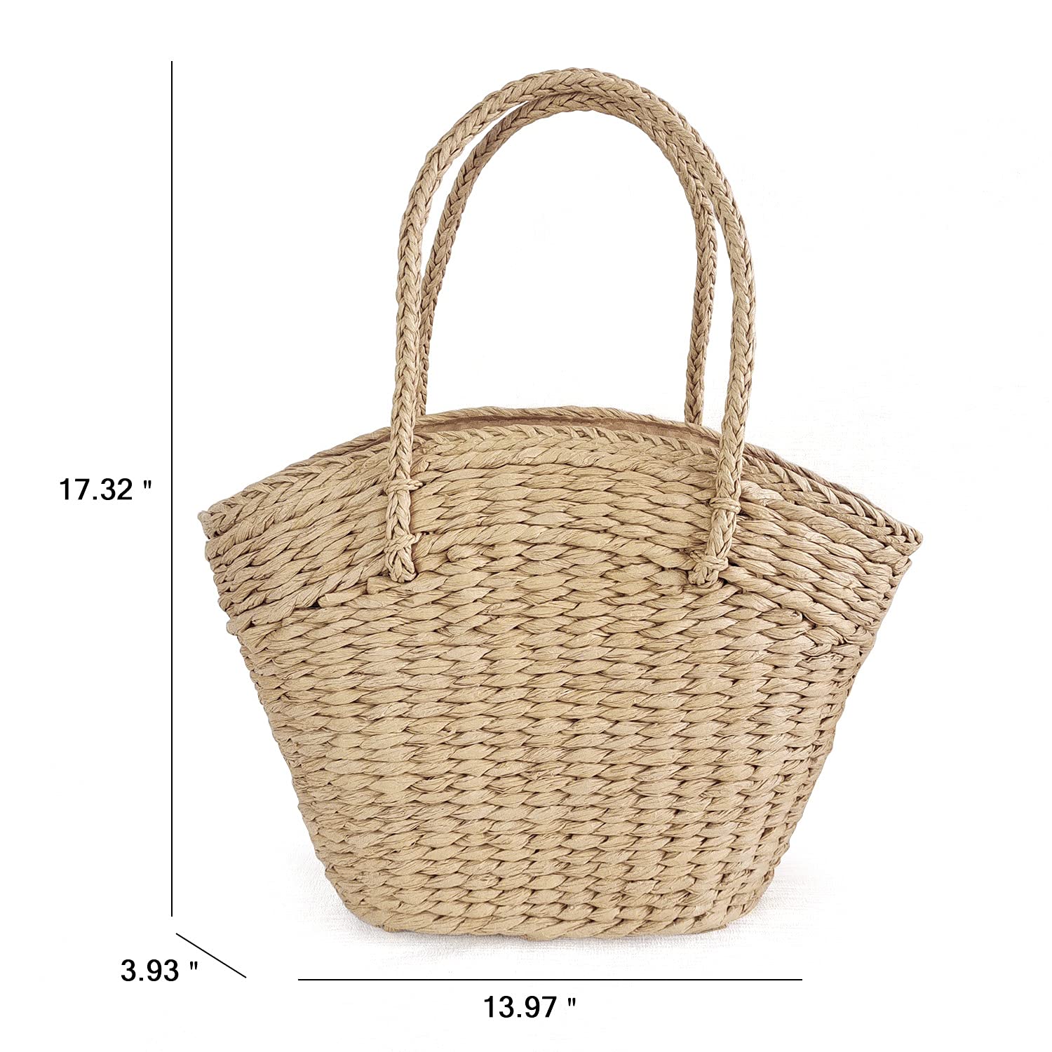 QTKJ Straw bags, Hand-woven Women Summer Retro Straw Tote Bag Pure Colour Straw Beach Shoulder Bag (Khaki)