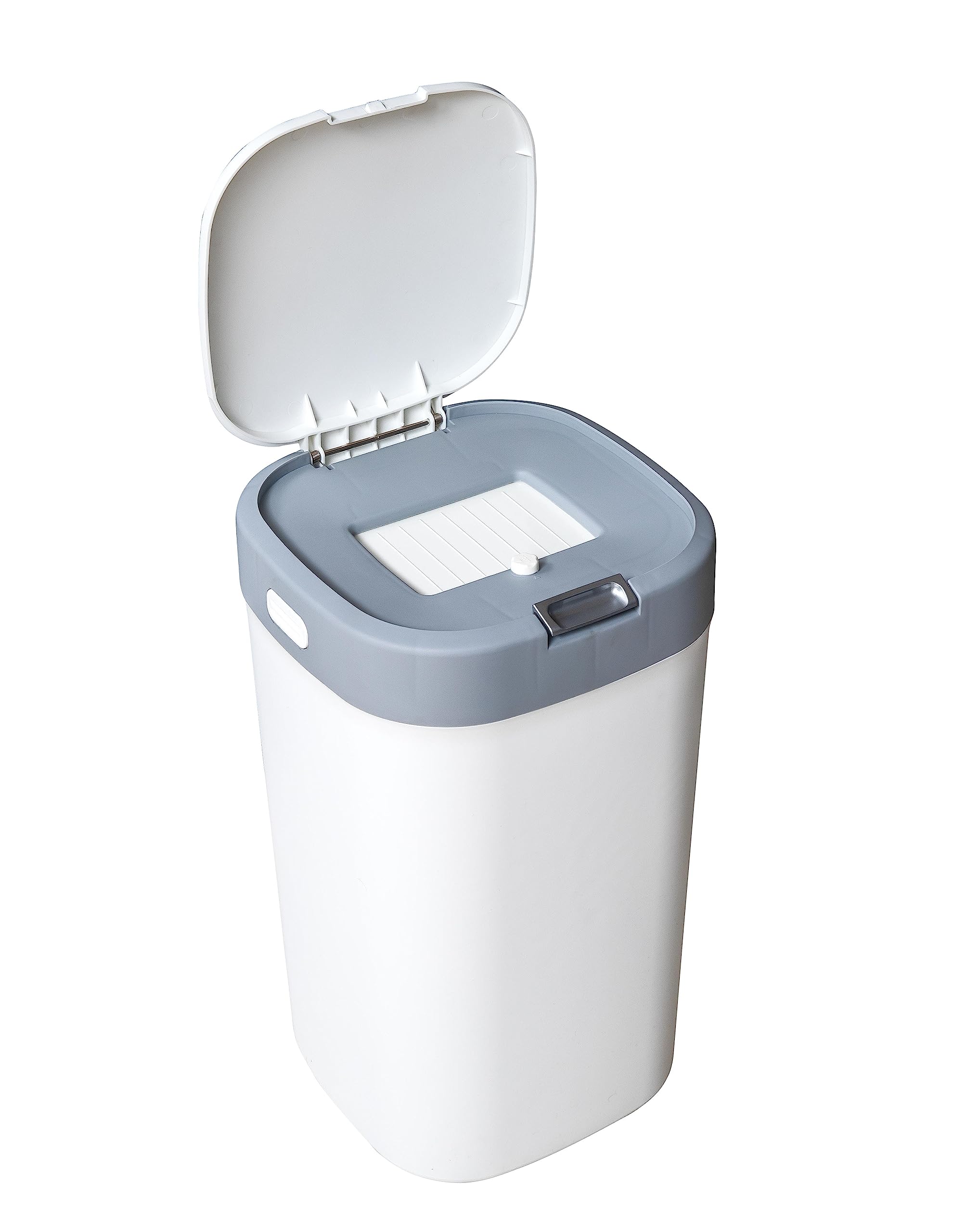 Mabel Home Hands Free Diaper Pail + Extra Cartridge, Easy to Use, Fast Bag Change, Refill System, Does not Absorb Odors, Hands Free, Nappy bin, 11"x11"x18" (White)
